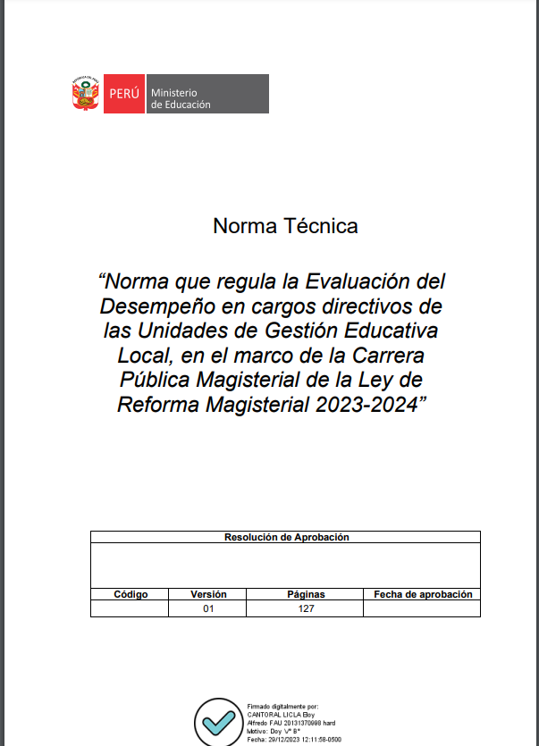 Norma que regula la Evaluación del Desempeño en cargos directivos de las Unidades de Gestión ...
